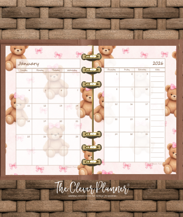 2026 Monthly Calendar Teddy Bear (Separated) to use with monthly divid ...
