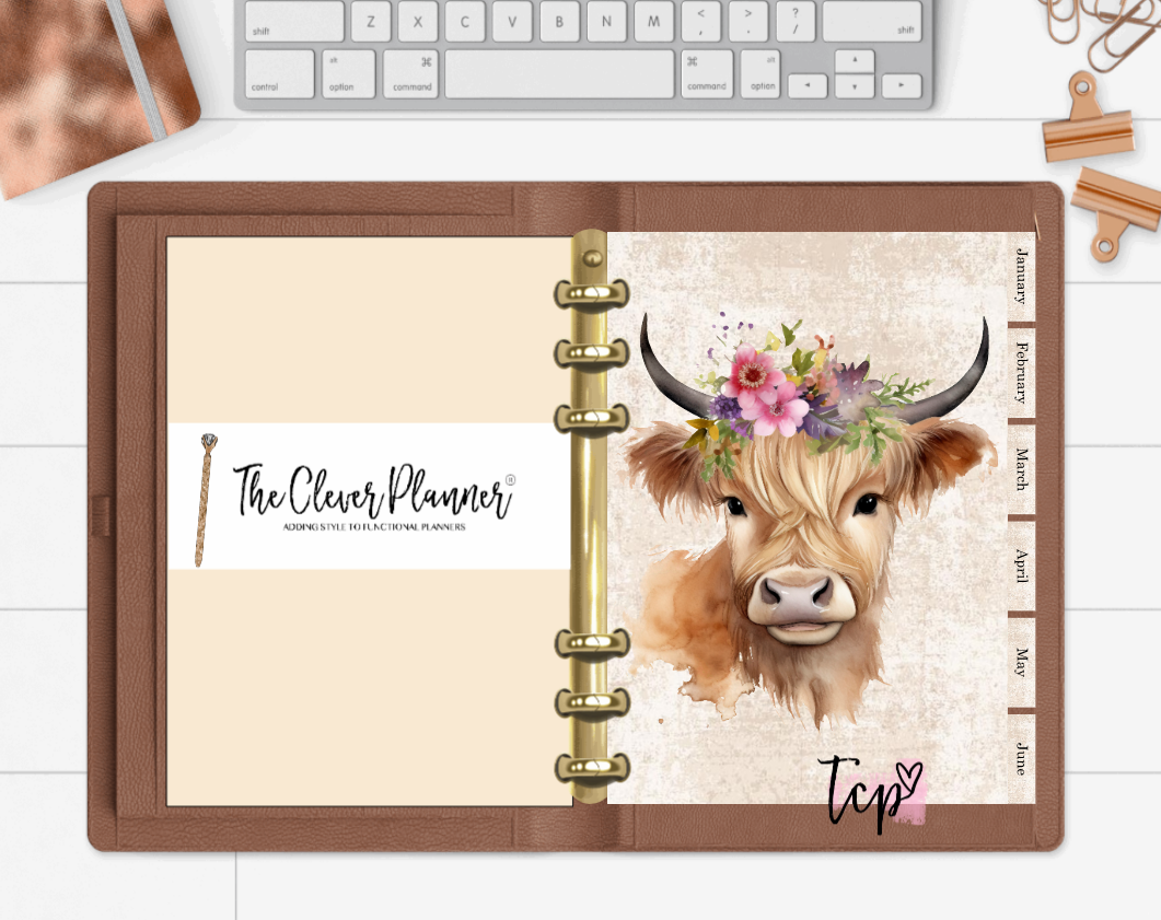 12 Month planner insert divider tab set Highland Cows | The Clever Planner